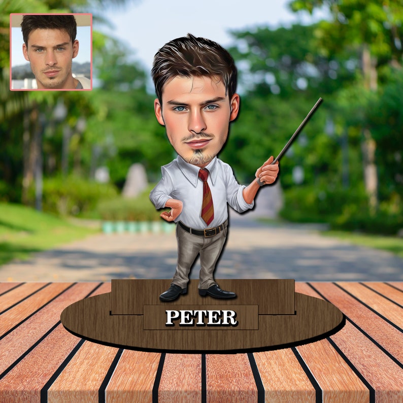 Personalized 3D Wooden Teacher Figurine, Custom Teacher Cartoon ...