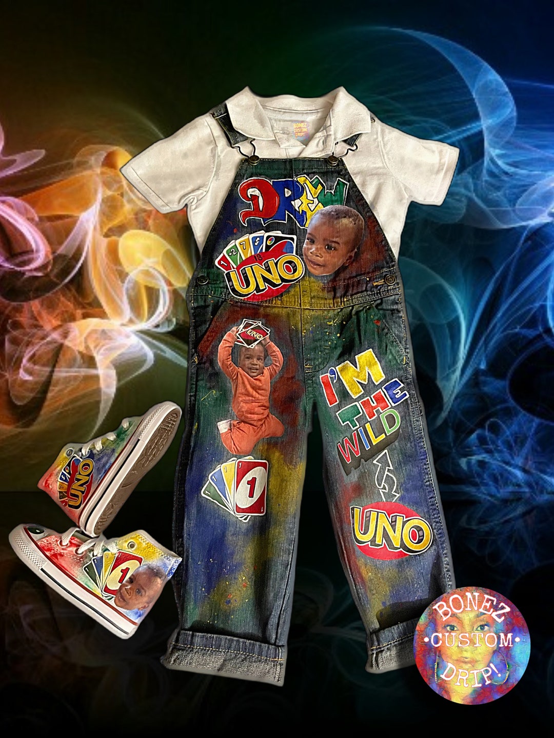 Custom UNO Theme Birthday Kids Overalls - Etsy