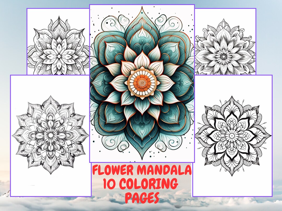 10 Flower Mandala Coloring Pages, Mandalas, Adult Coloring, Kids ...