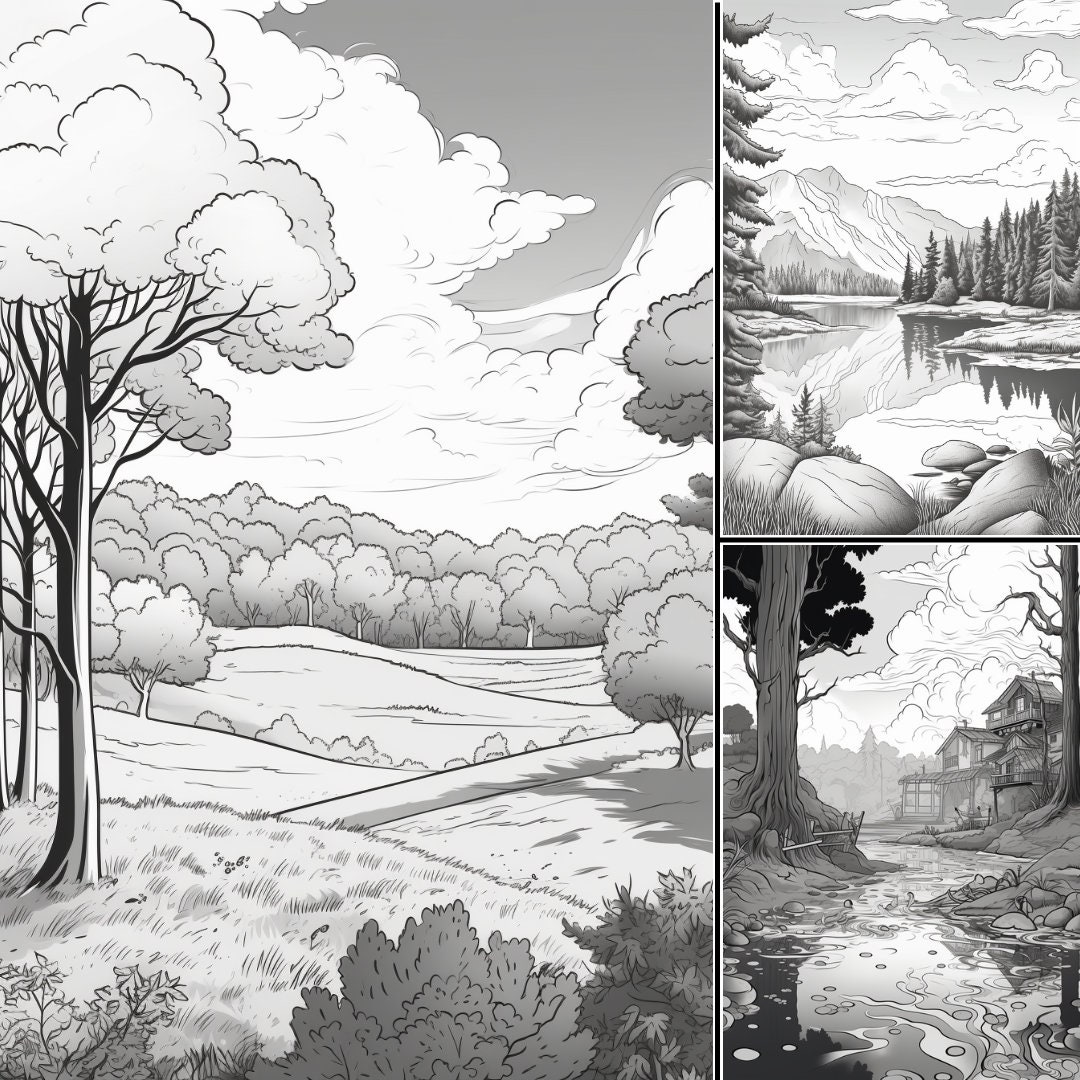 Landscapes Coloring Pages, Adult Coloring, Kids Coloring, Anxiety ...