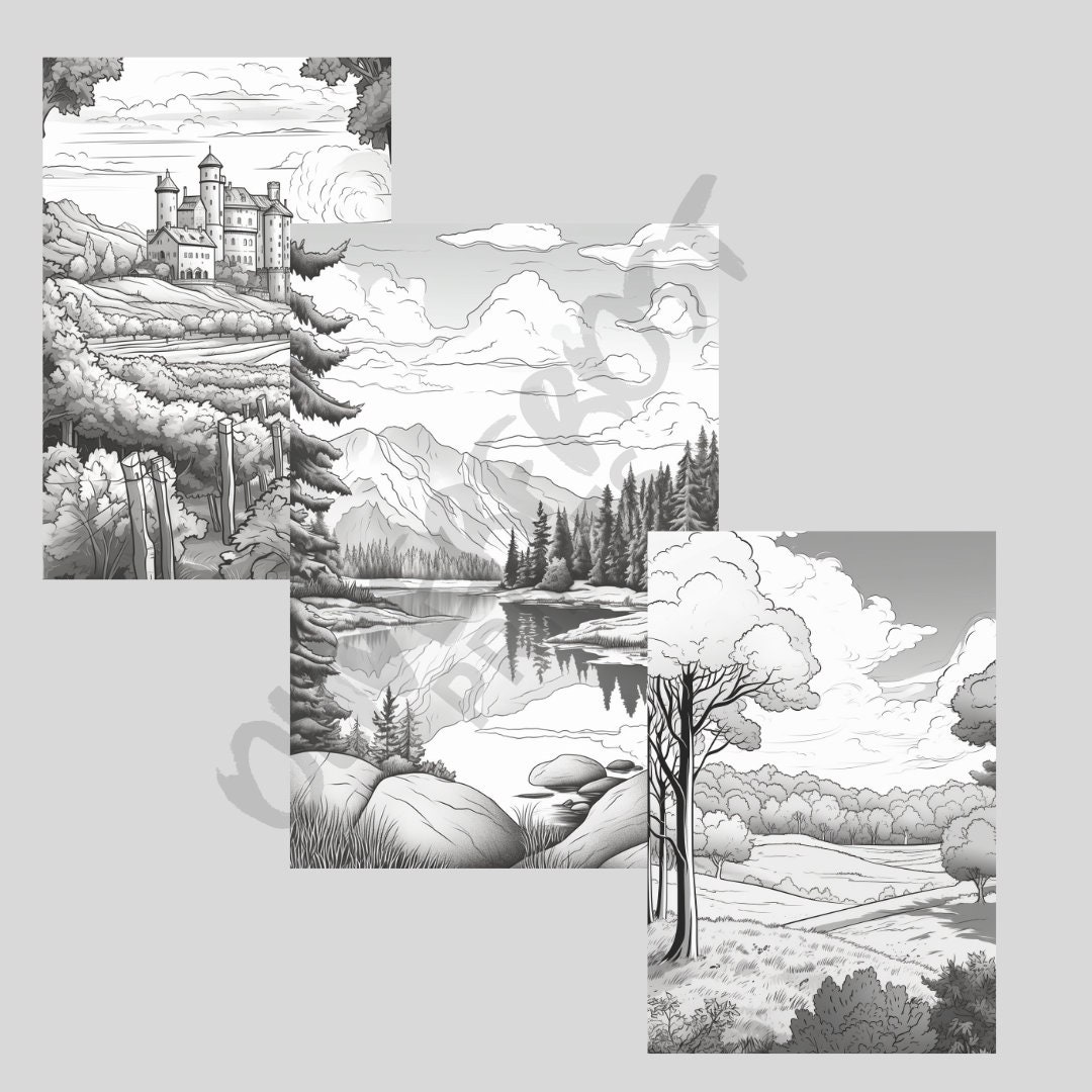 Landscapes Coloring Pages, Adult Coloring, Kids Coloring, Anxiety ...