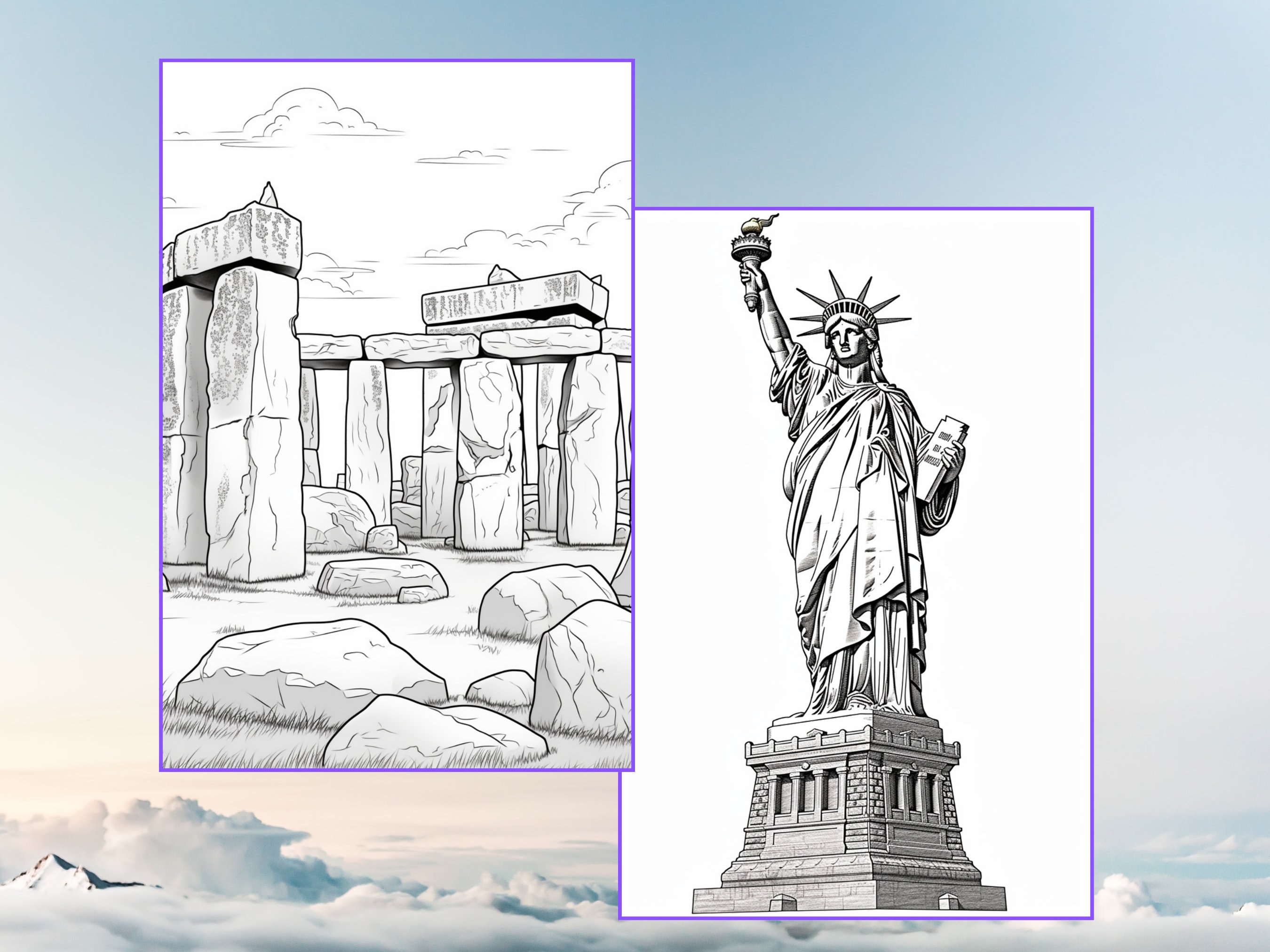 10 World Wonders Coloring Pages, Adult Coloring, Kids Coloring, Anxiety ...