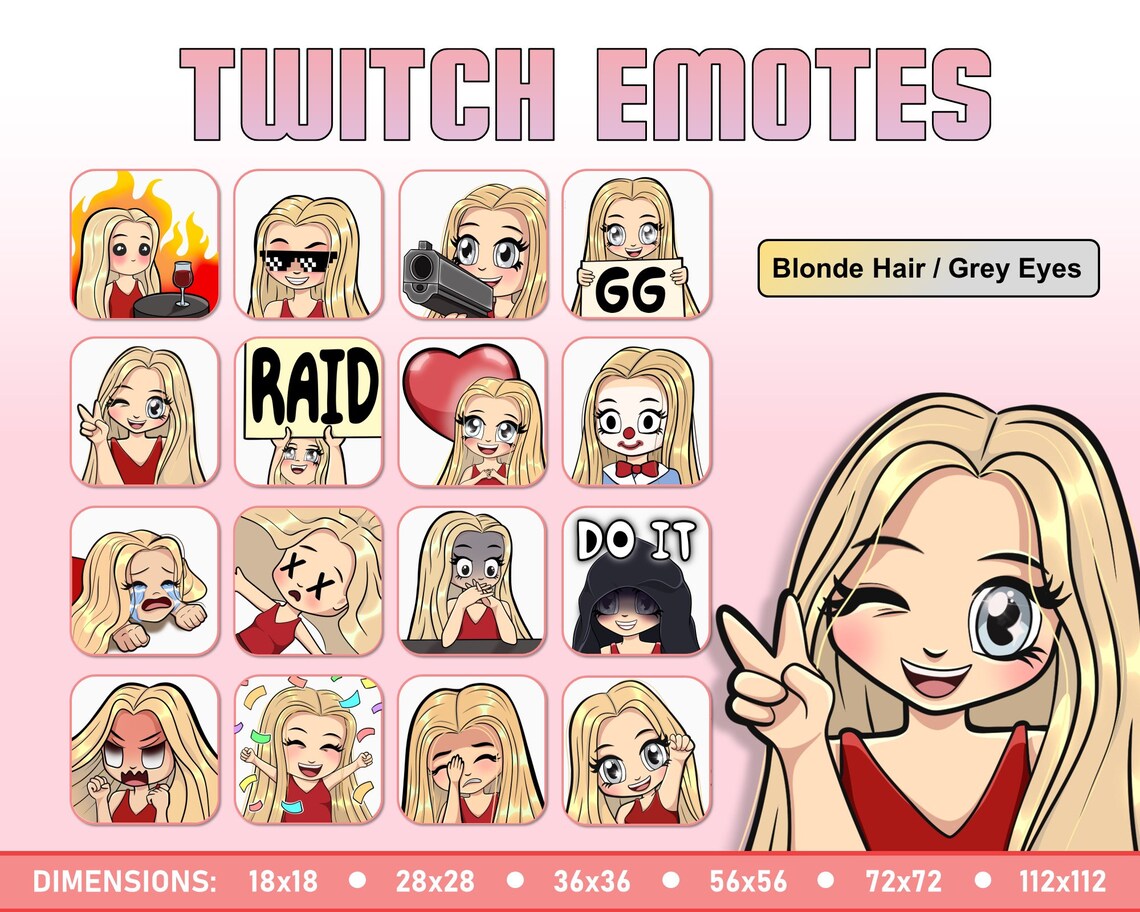 Twitch Emote, Blonde Hair Girl Emote, Twitch Emote Pack, Anime Emote ...