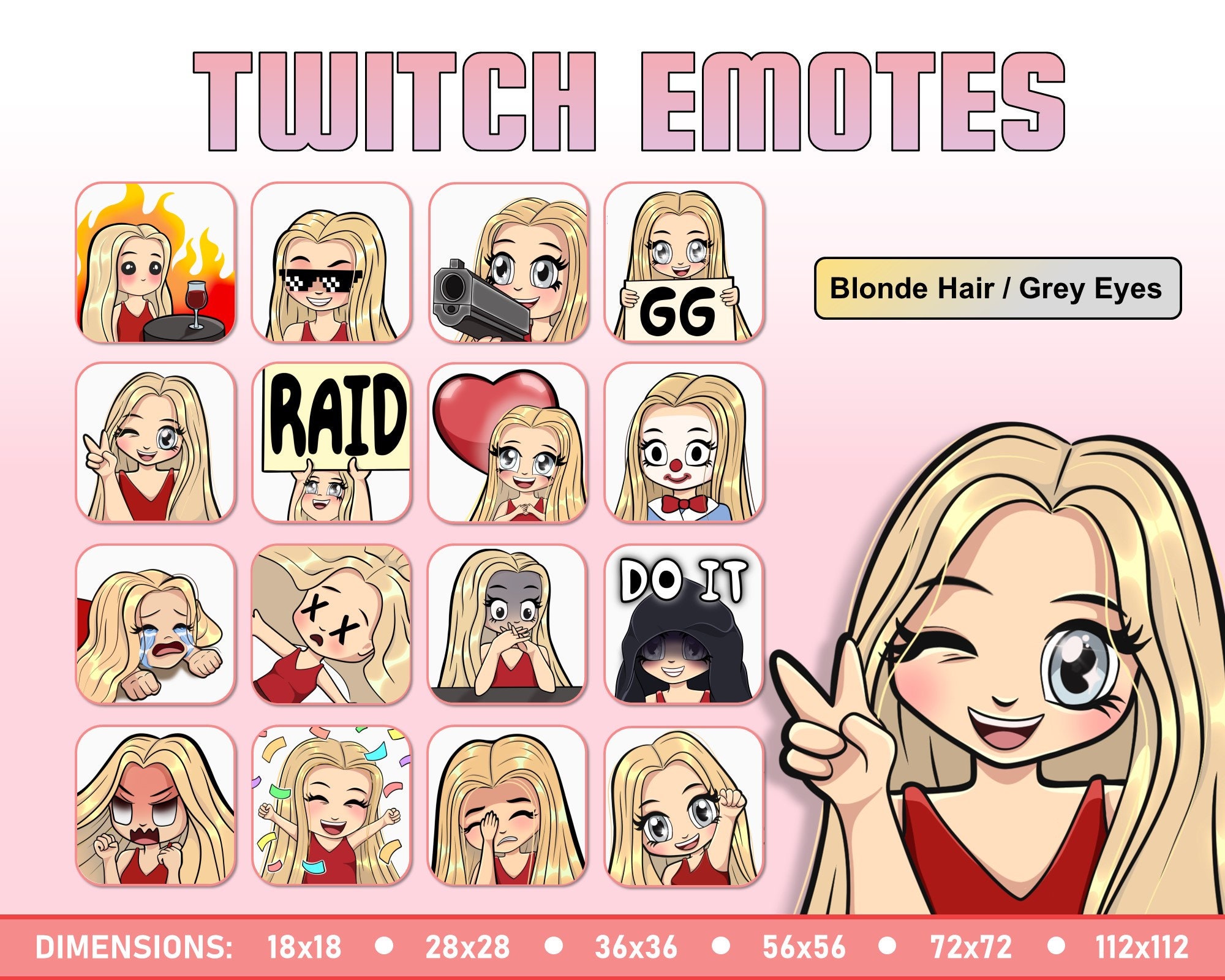 Twitch Emote, Blonde Hair Girl Emote, Twitch Emote Pack, Anime Emote ...