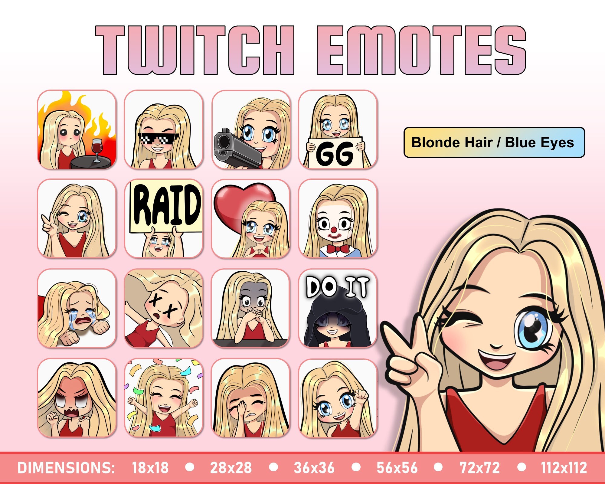 Twitch Emote Blonde Hair Girl Emote Twitch Emote Pack Anime - Etsy