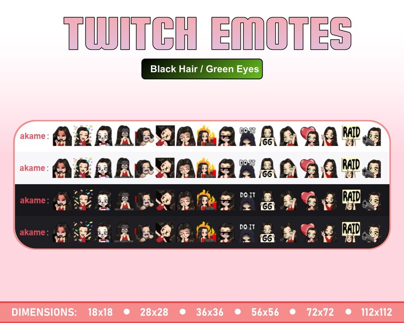 Twitch Emote, Black Hair Girl Emote, Twitch Emote Pack, Anime Emote ...