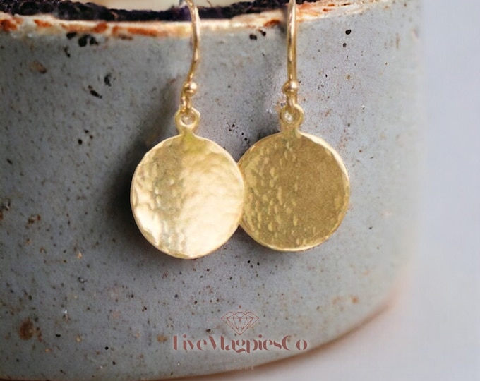 Gold Drop Earrings, Textured Gold Disc Earrings, Northern Star Earrings ...