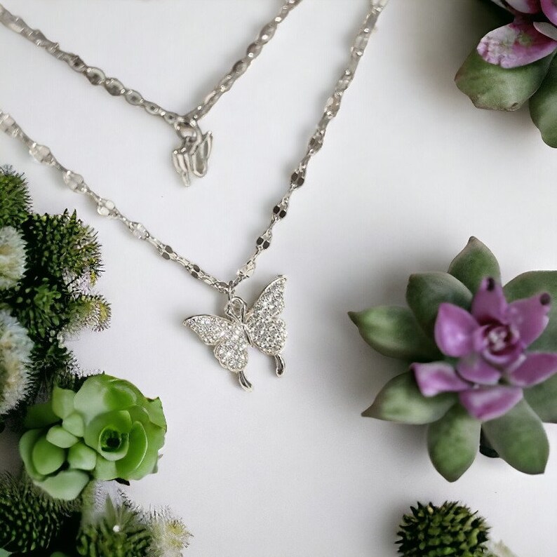 Dainty 925 Sterling Silver Butterfly Necklace Butterfly Pendant Necklace Minimalist Jewellery ...