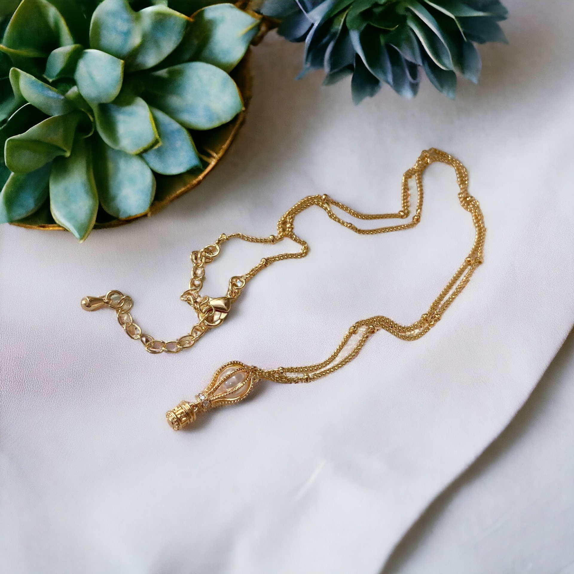 Gold Pearl Hot Air Balloon Necklace Hot Air Balloon Pendant Necklace ...