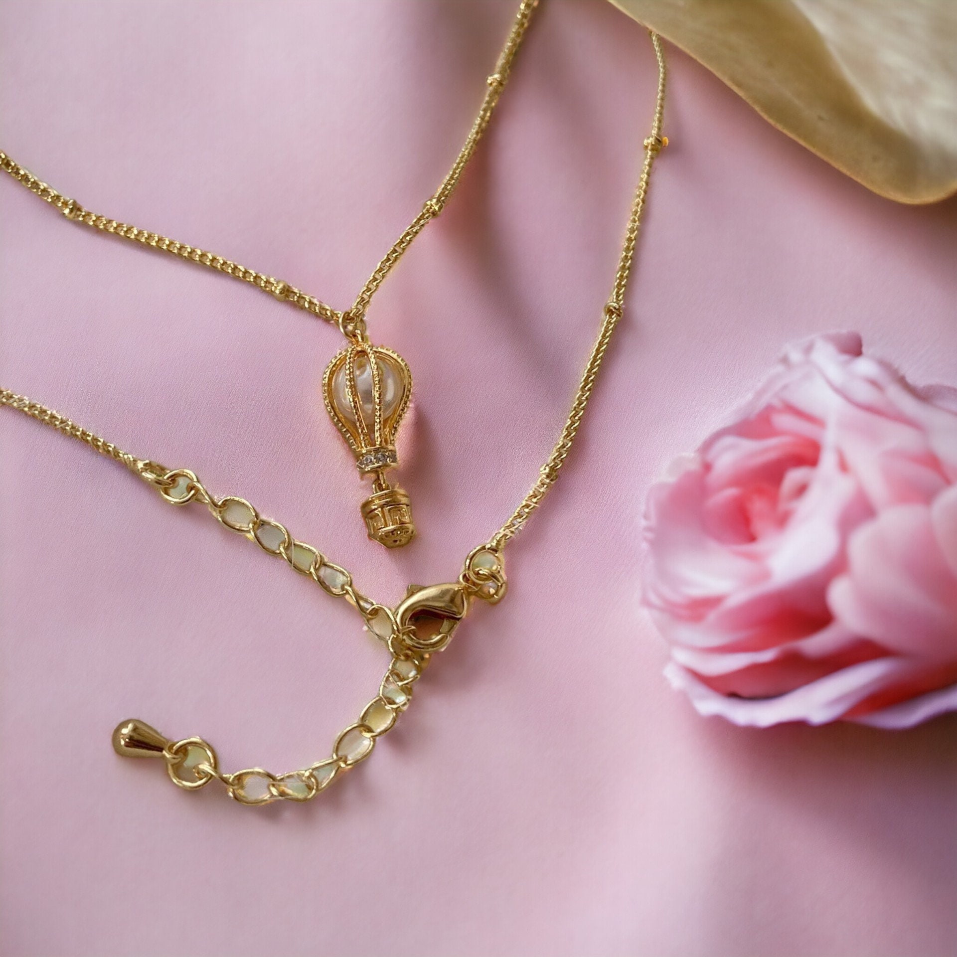 Gold Pearl Hot Air Balloon Necklace Hot Air Balloon Pendant Necklace ...
