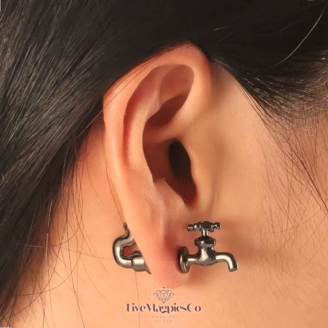 Steampunk Tap Push Back Earrings in Gold Silver and Carbon | Faucet ...