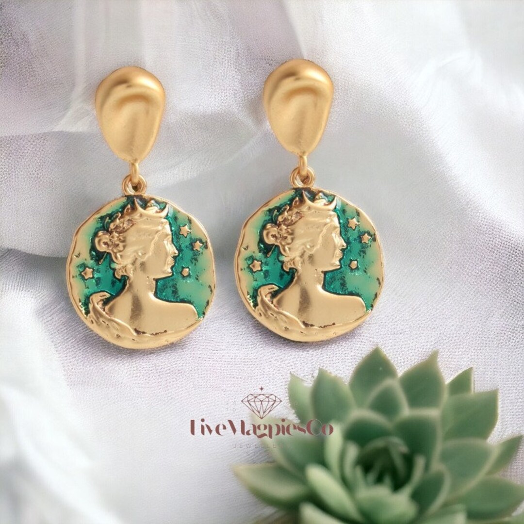 18K Gold Plated Roman Coin Style Earrings | Gold Earring | Glass Drip ...