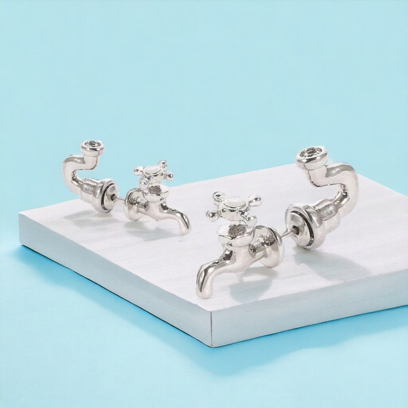 Steampunk Tap Push Back Earrings in Gold Silver and Carbon Faucet ...