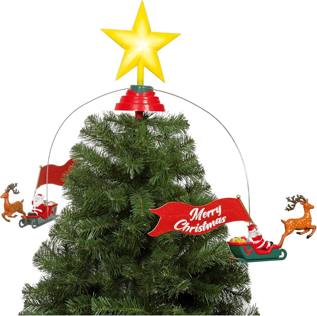 Christmas Tree Topper Rotating Musical LED Star With Santa Reindeer ...