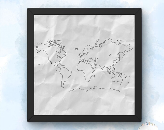 World Map Map Digital Print, Minimalist Wall Art, Art Gift, Digital ...
