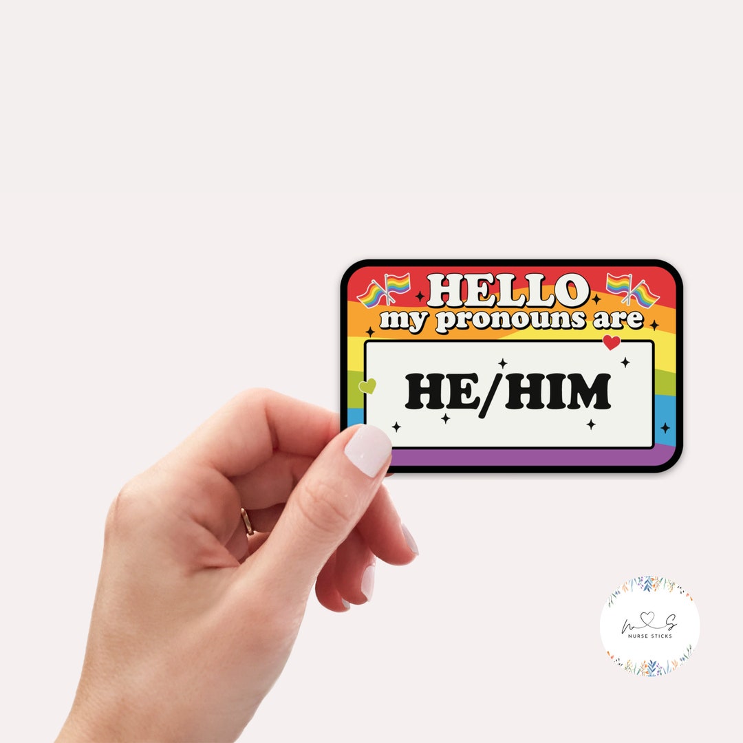 Pronouns Sticker | Gender Pronouns He/him Sticker, LGBTQ Sticker, Name ...