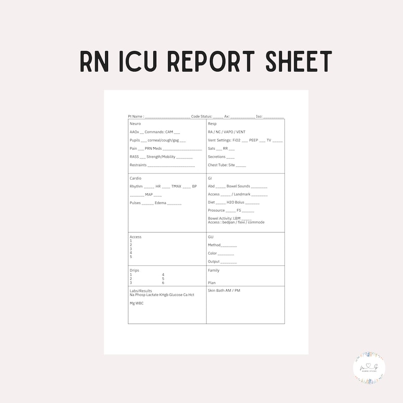 Nurse ICU Report Sheet ICU Nurse, Report Sheet, Organization for Nurse ...