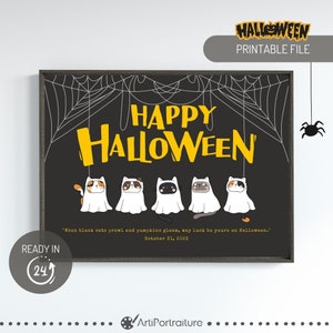 Printable Halloween Wall Art, Cute Cats Halloween Ghost Print ...