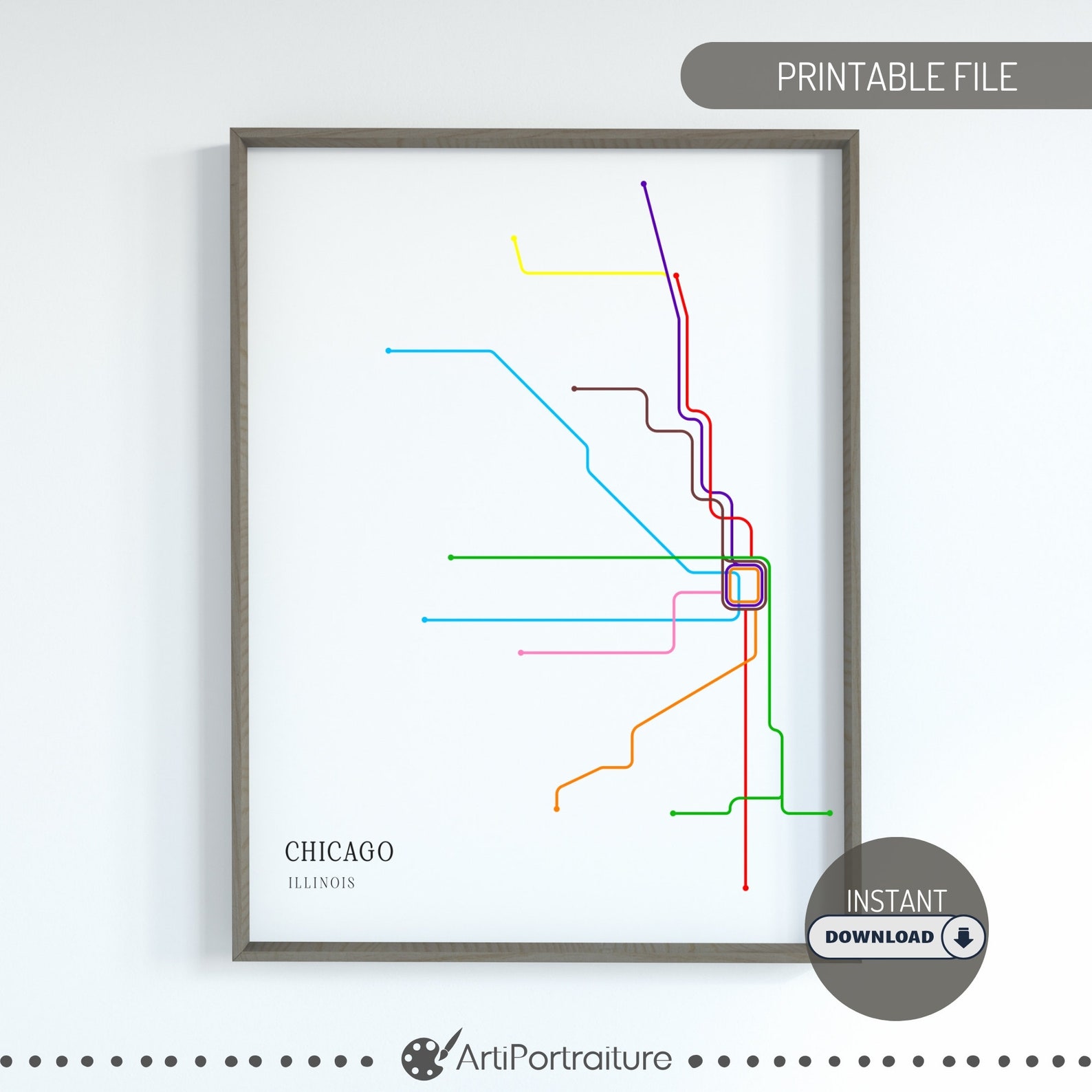 Chicago L Subway Map, Chicago L Train Map, Chicago Transit Wall Art ...