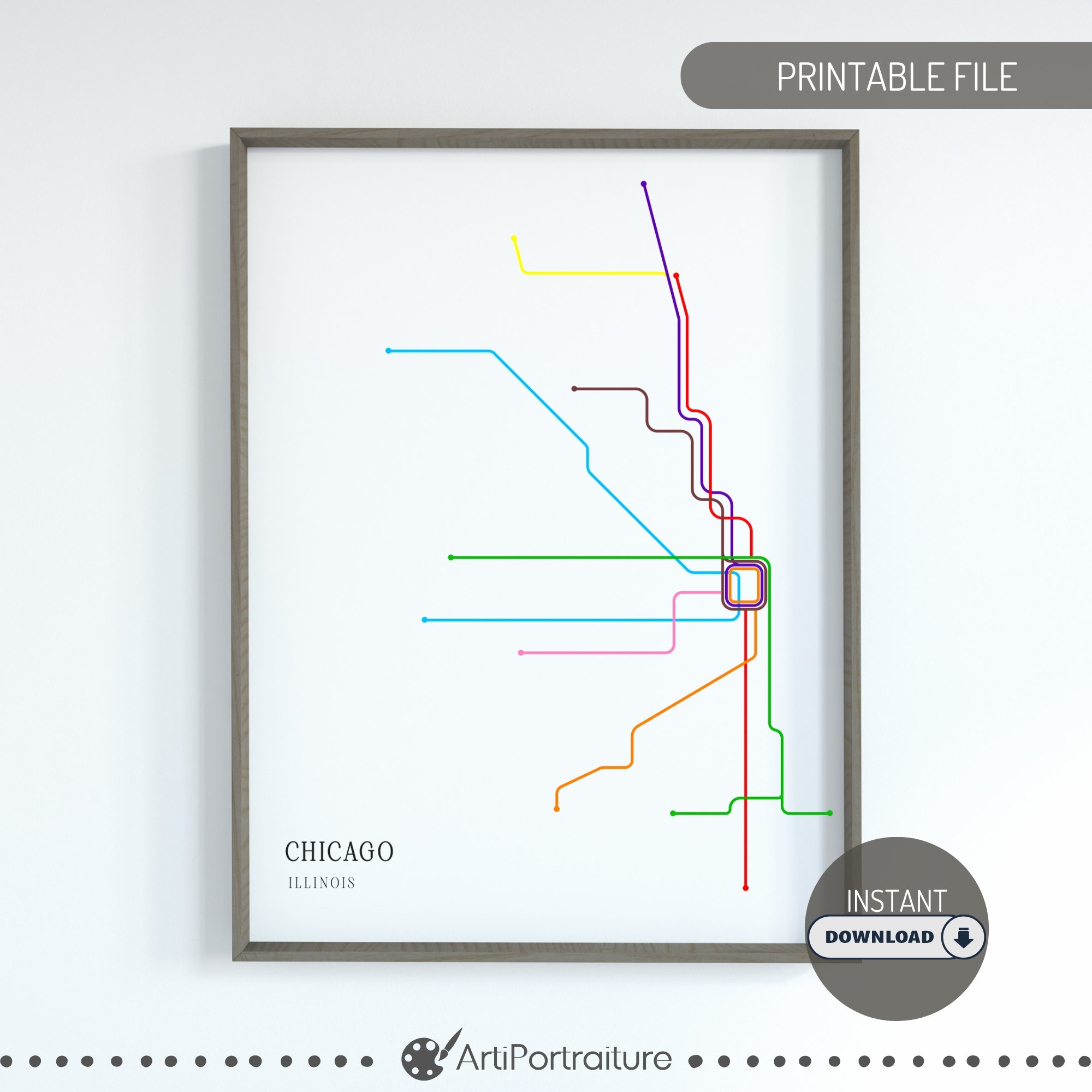 Chicago L Subway Map, Chicago L Train Map, Chicago Transit Wall Art ...