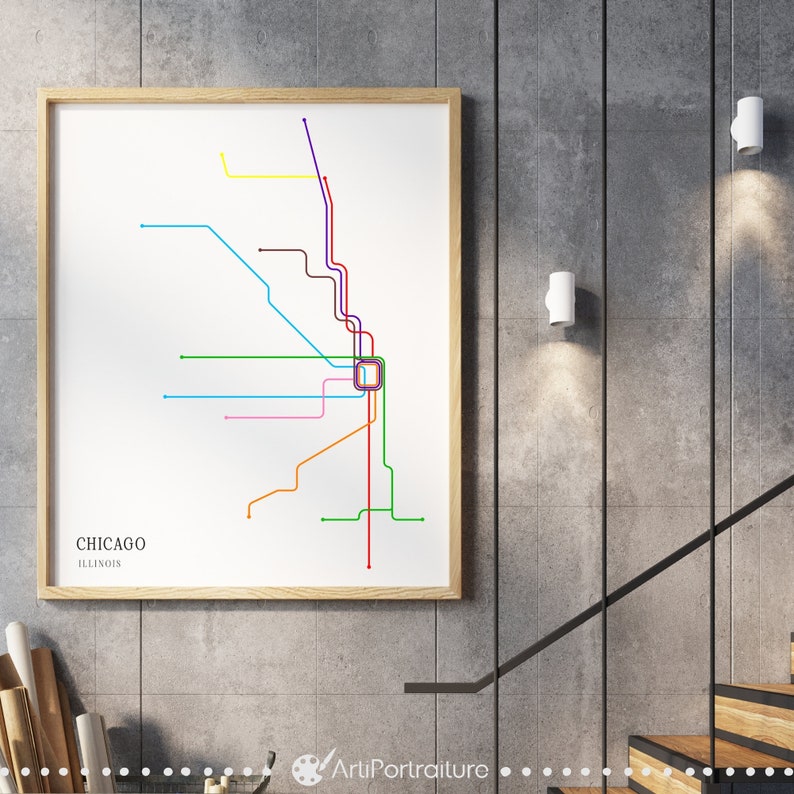 Chicago L Subway Map, Chicago L Train Map, Chicago Transit Wall Art ...