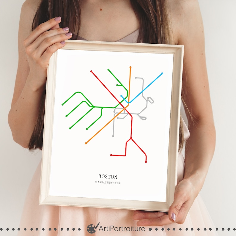 Boston T Train Map, Boston Subway Map, Boston Metro Map, Boston Transit ...