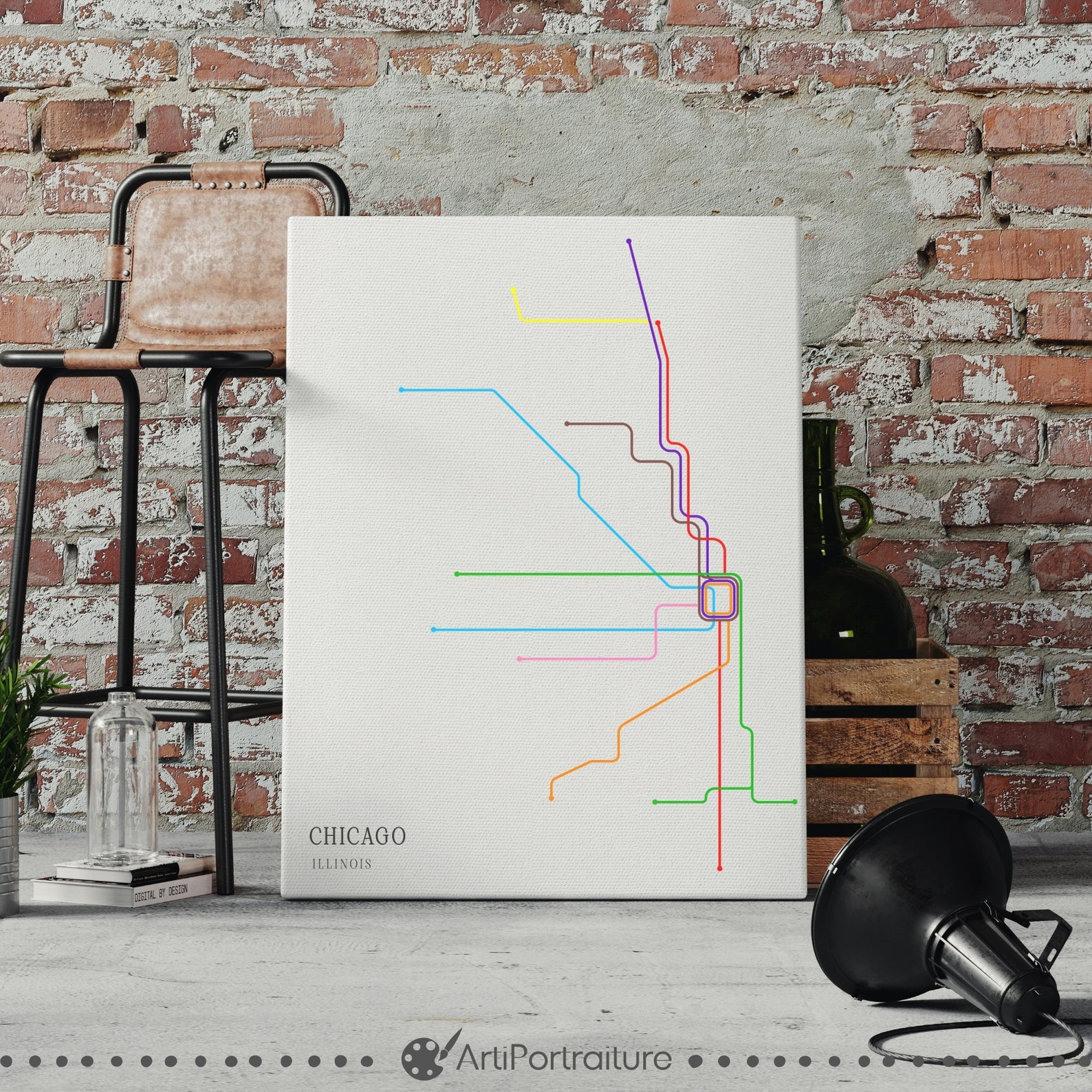 Chicago L Subway Map, Chicago L Train Map, Chicago Transit Wall Art ...