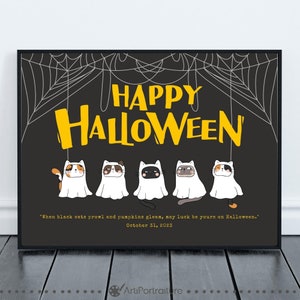 Printable Halloween Wall Art, Cute Cats Halloween Ghost Print ...