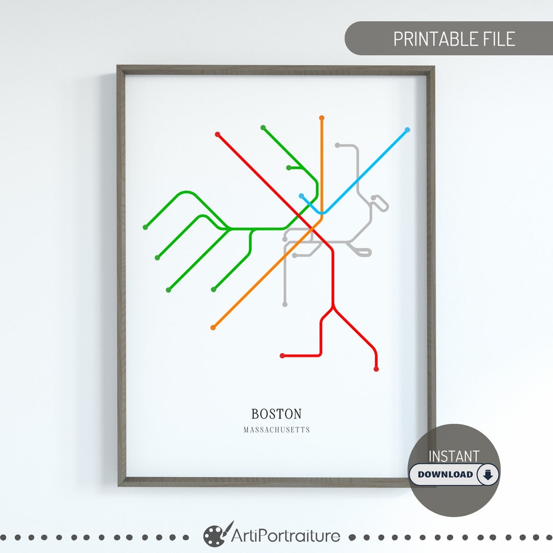 Boston T Train Map, Boston Subway Map, Boston Metro Map, Boston Transit ...