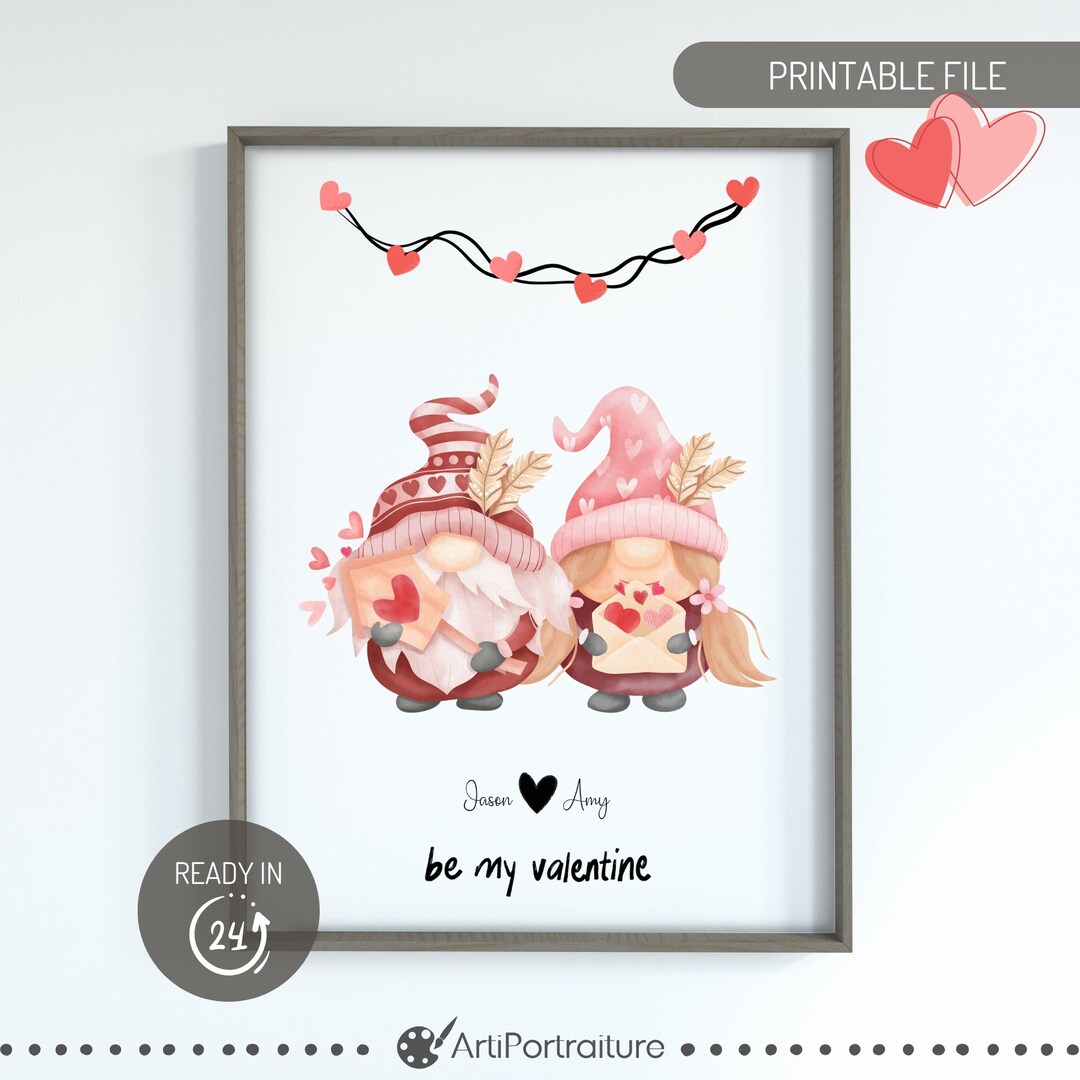 Personalised Gnome Couple Print, Custom Valentines Gifts Wife, Gnome ...