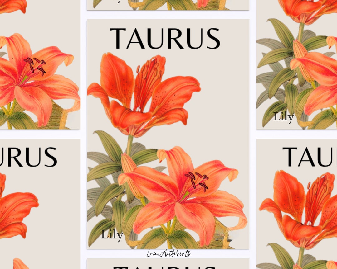 Taurus Lily Flower Print: Vintage Star Sign Art (digital Download) - Etsy