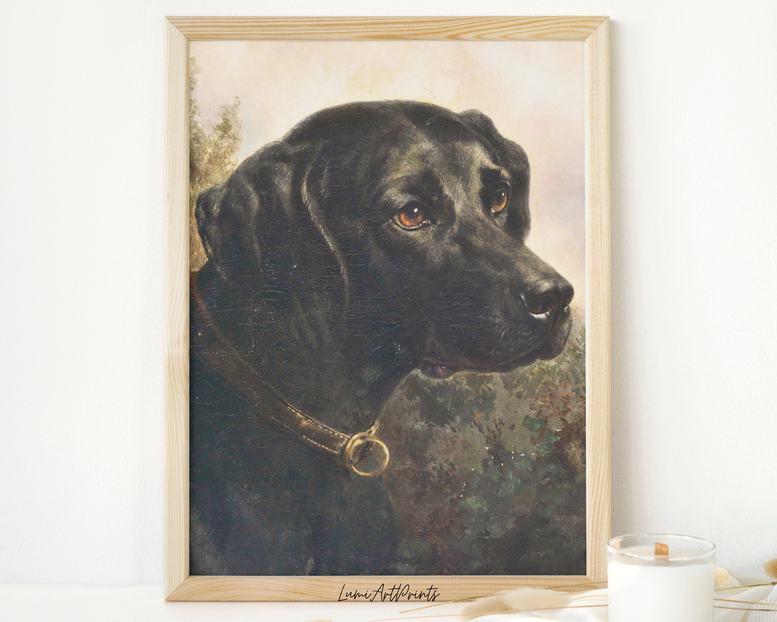 Vintage Black Labrador Digital Art Print, Dog Oil Painting, Antique Dog ...