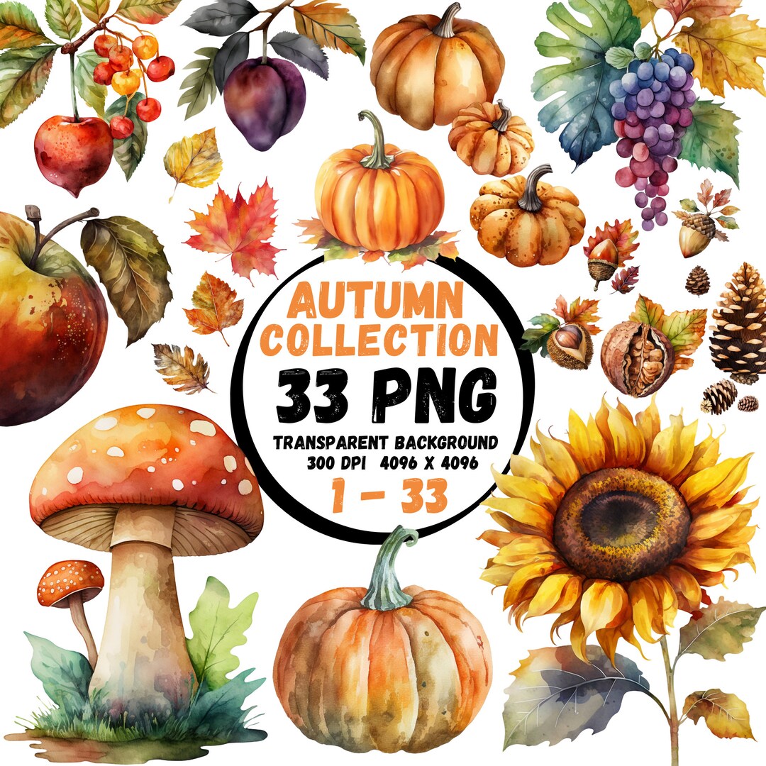 Watercolor Autumn Clipart, Watercolor Fall Clipart, Autumn PNG Images ...