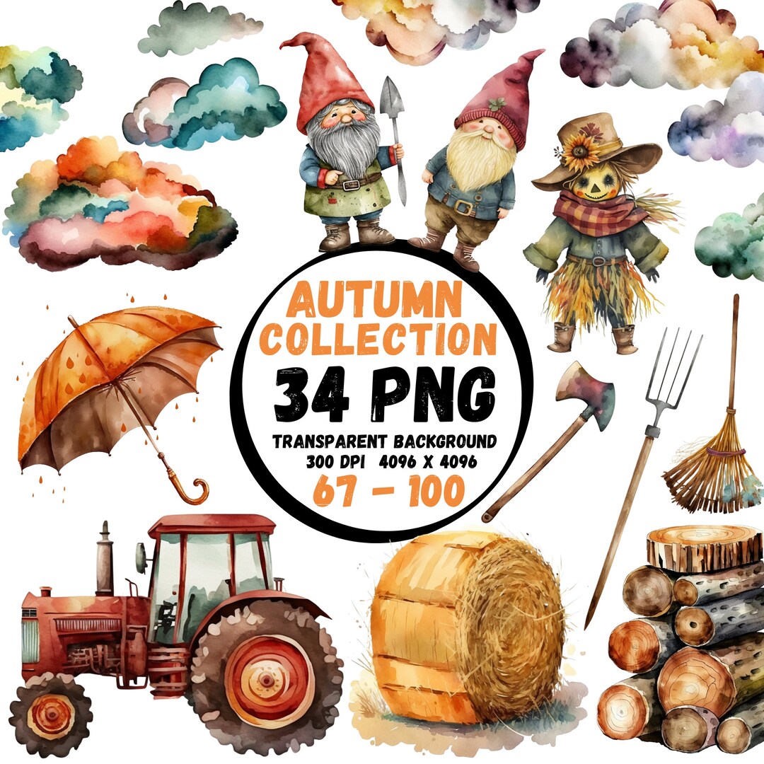 Watercolor Autumn Clipart, Watercolor Fall Clipart, Autumn PNG Images ...