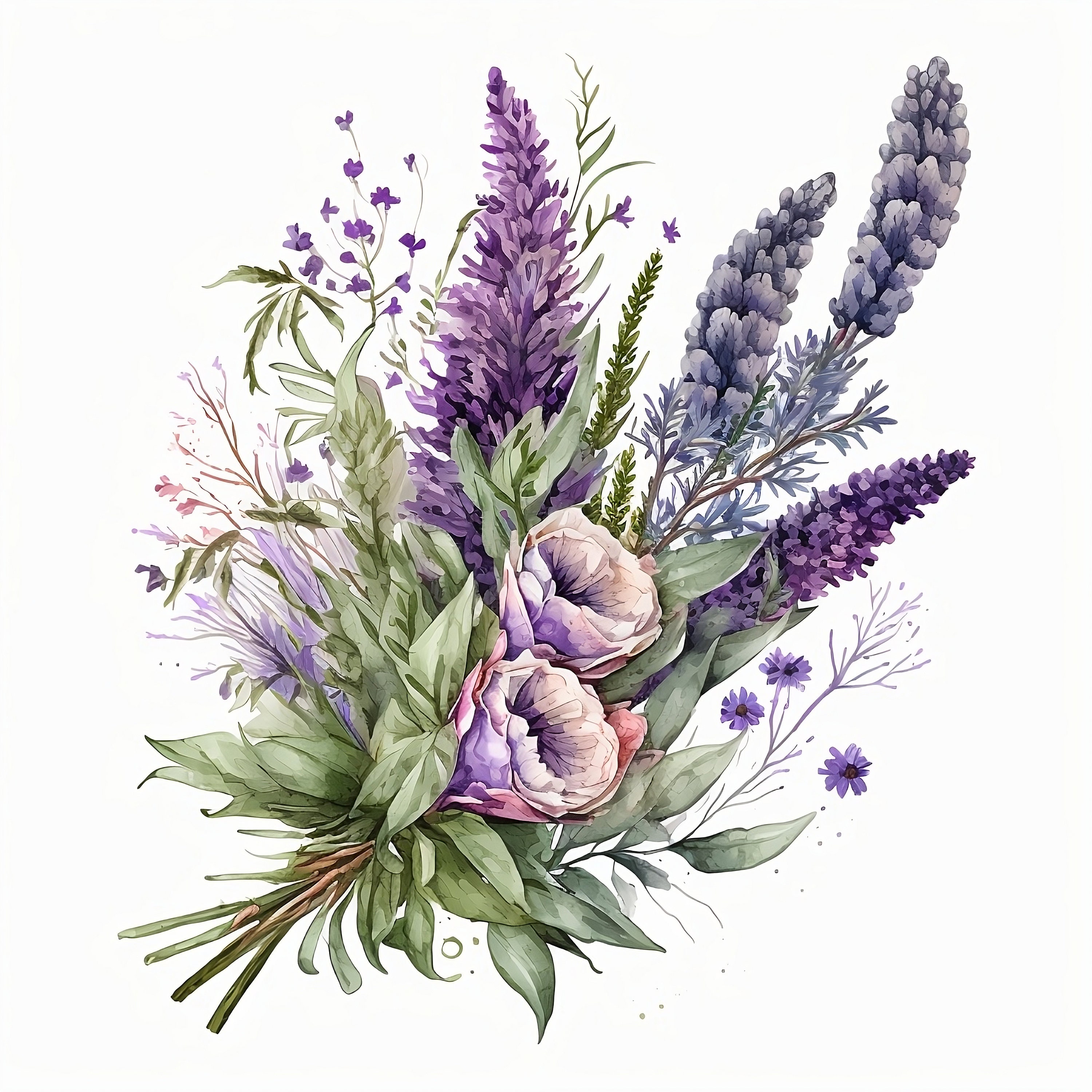 Watercolor Flower Clipart, Lavender PNG & JPG Images, Watercolor ...