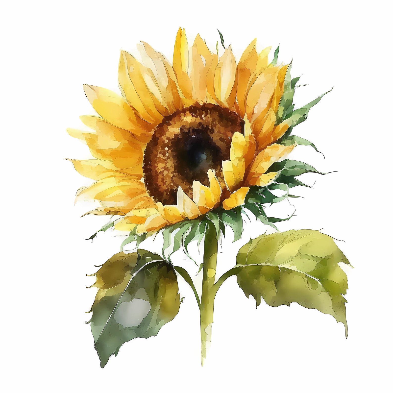 Watercolor Flower Clipart, Sunflower PNG & JPG Images, Watercolor ...