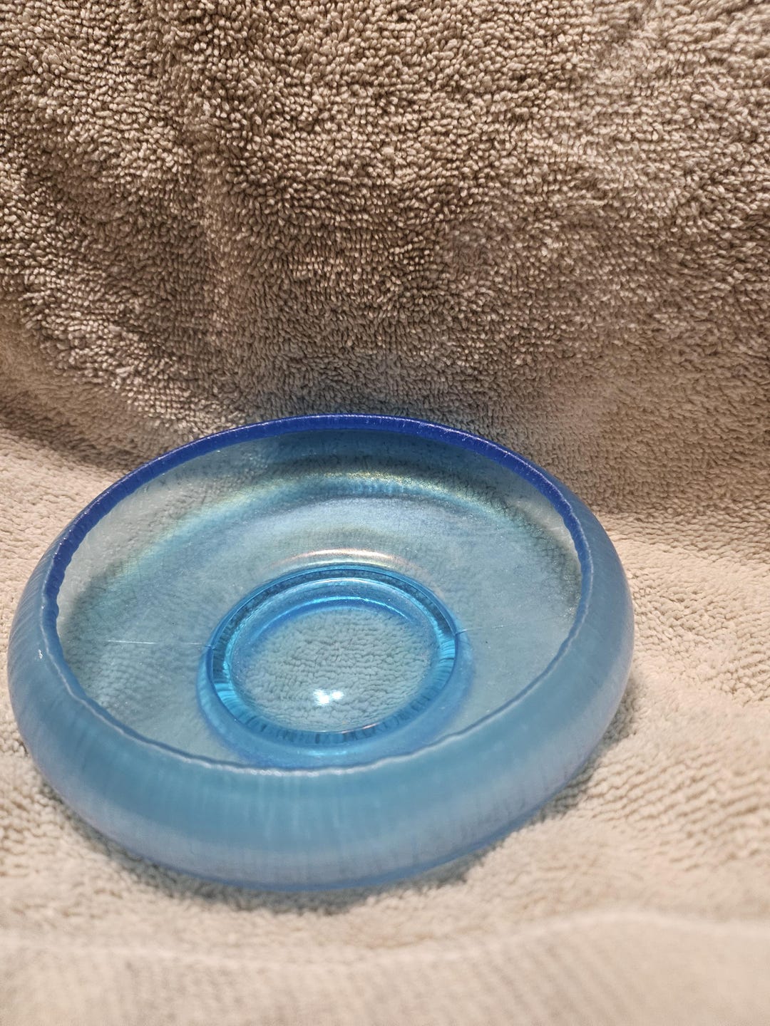 Vintage Fenton Celeste Blue Stretch Glass Iridescent Footed Console ...
