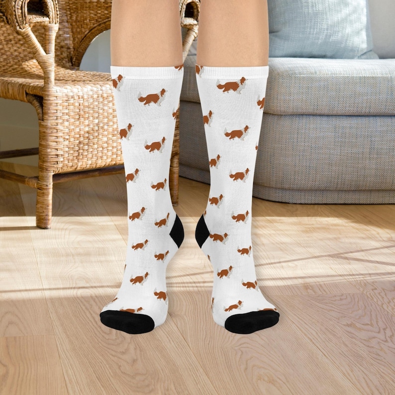 Border Collie Socks Casual Crew Socks With Red Border Collie Print Gift ...
