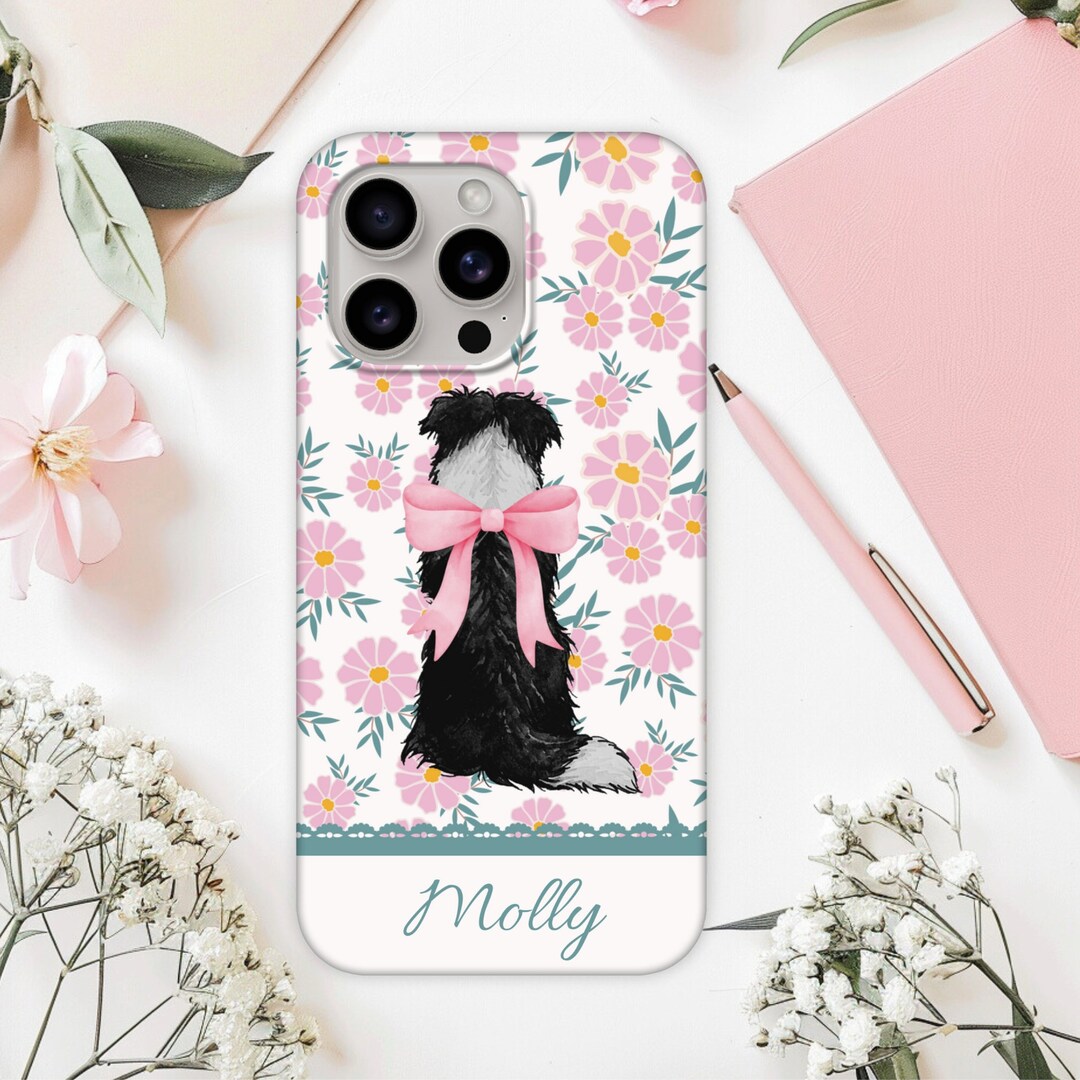 Personalized Coquette Border Collie Phone Case: Custom Girly Flower ...
