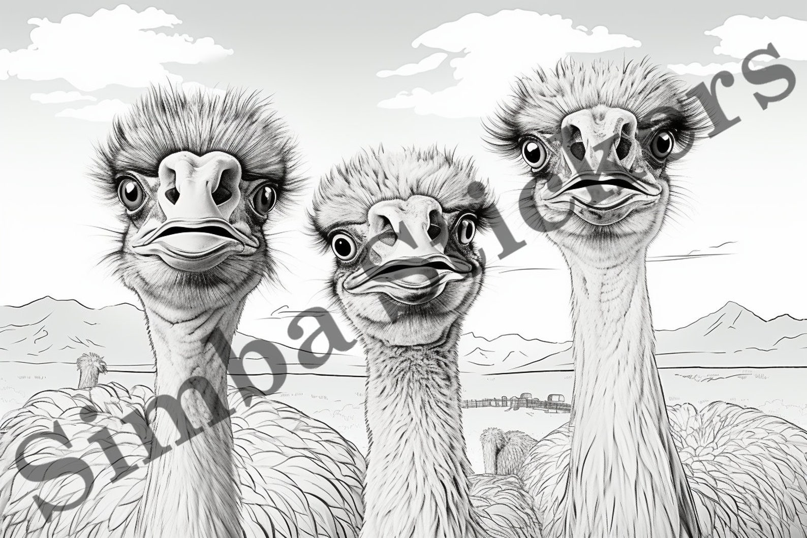 25-pack Ostriches Digital Colouring Page Vector Illustration SVG Images ...