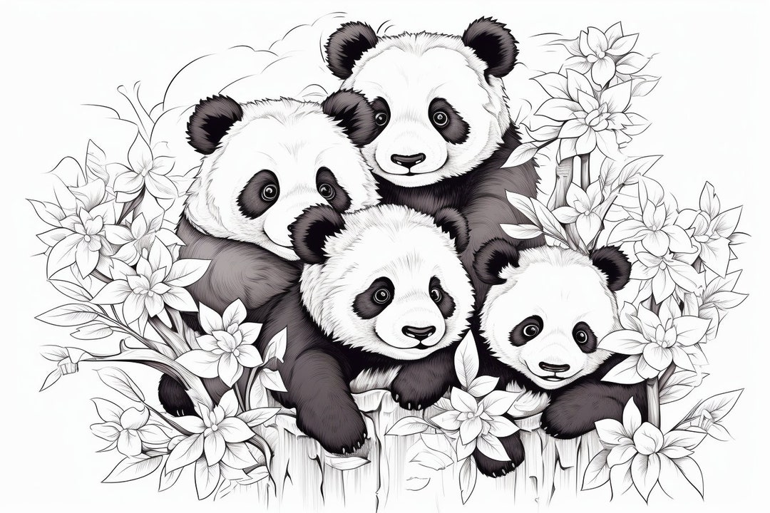 25-pack Giant Panda Bears Colouring Page Vector Illustration SVG Images ...