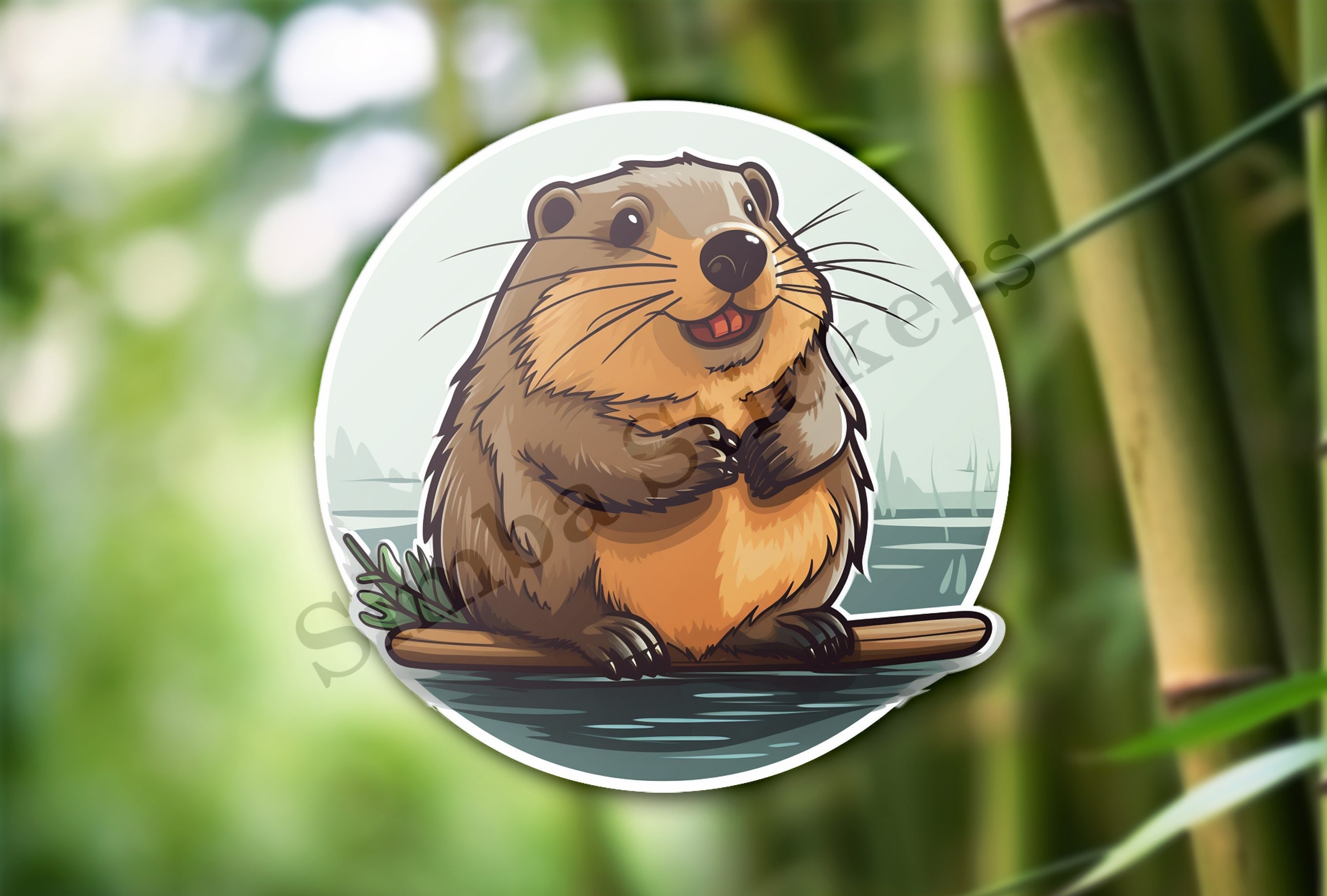 Beaver on a Log Digital Sticker PNG+SVG Fun Cartoon Sticker Rodent ...