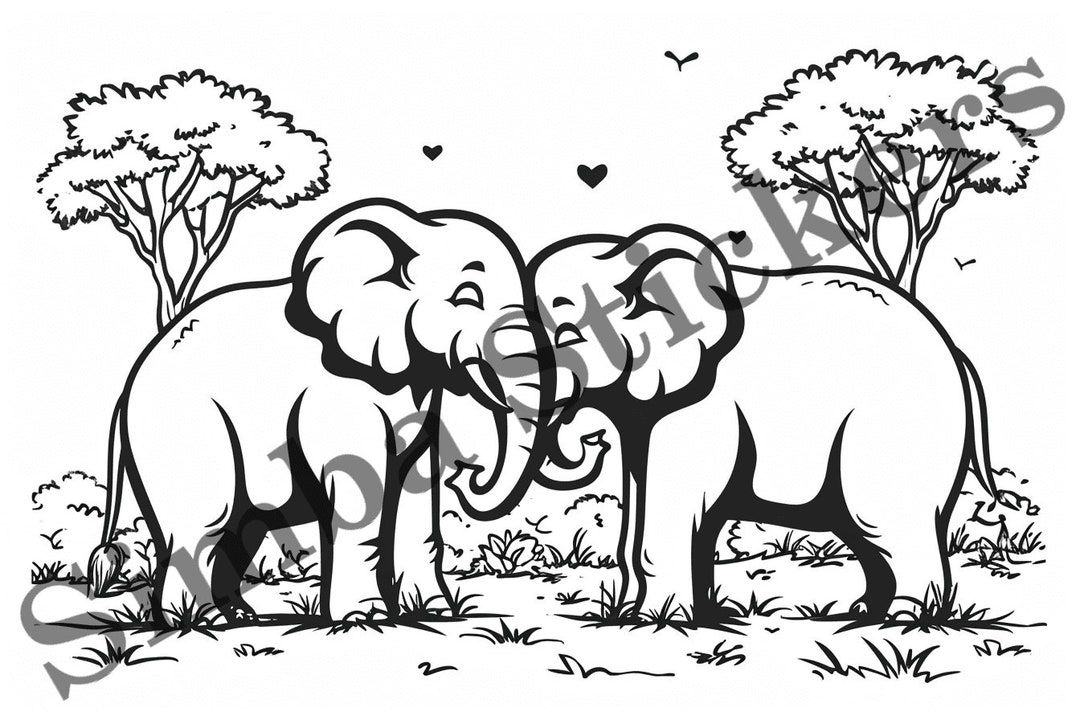 10-pack Elephants in Love Thick Outlines Romantic St. Valentine's Day ...