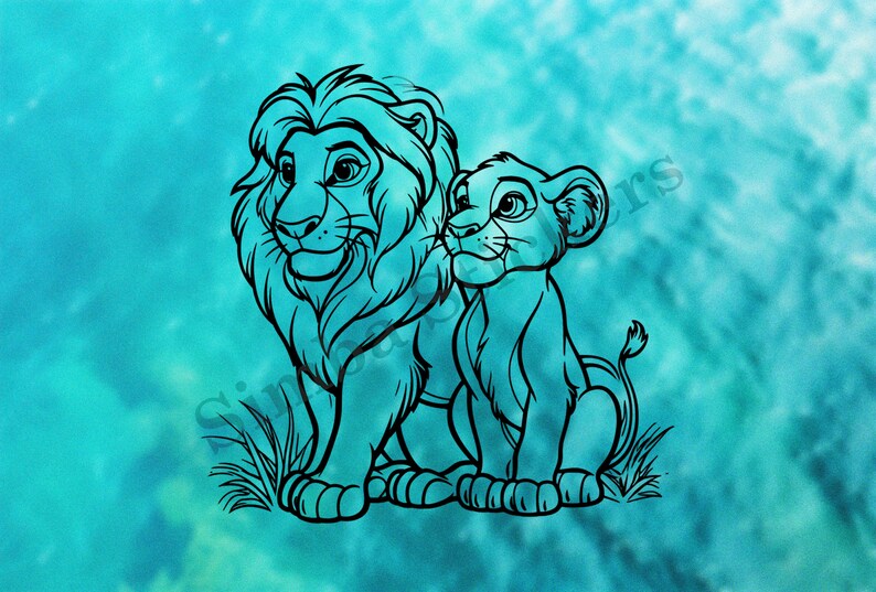 Lion With Lion Cub Outline Art Transparent PNG+SVG Sticker Fun Digital ...
