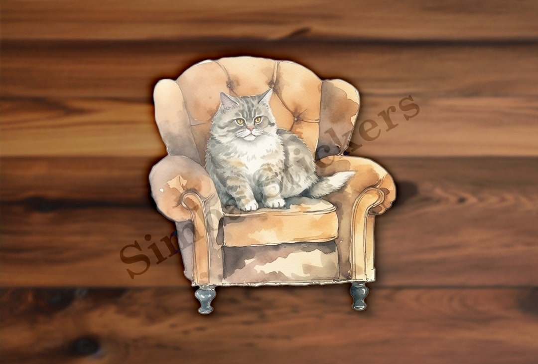 Cat in Armchair Digital Sticker PNGSVG Fun Cartoon Sticker Sticker ...