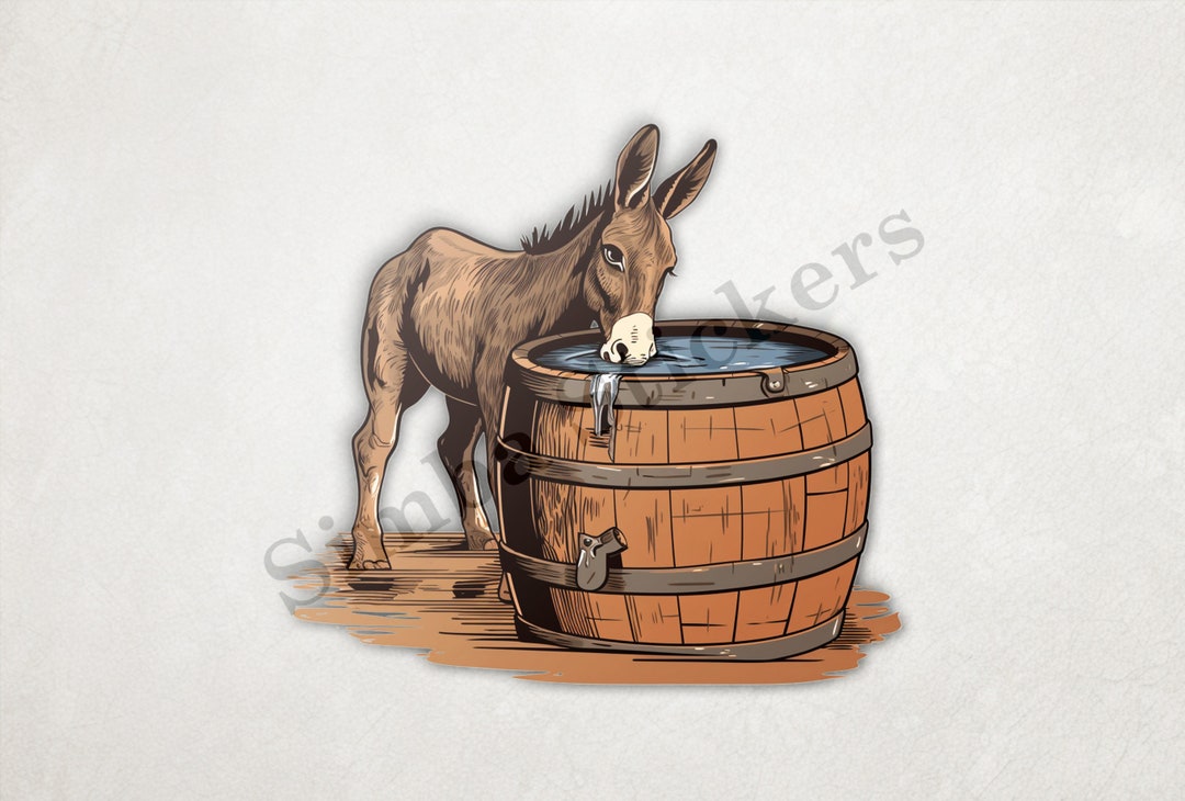 Cute Small Donkey Drinking Water From A Barrel PNGSVG Transparent ...