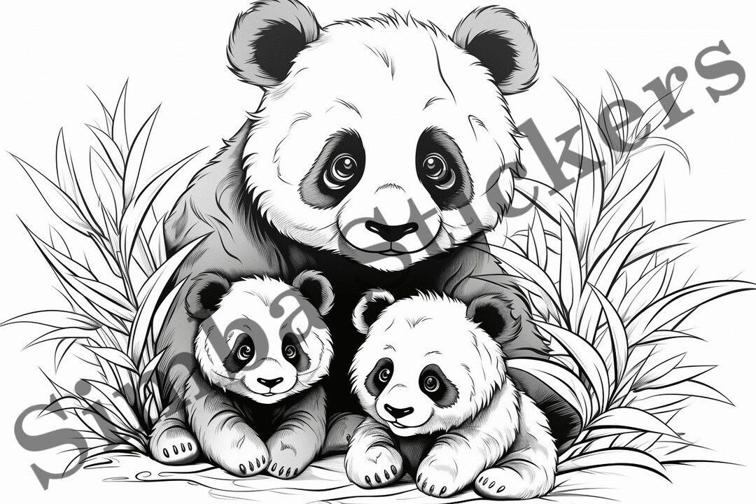 10-pack Giant Panda Bears Colouring Page Vector Illustration SVG Images ...