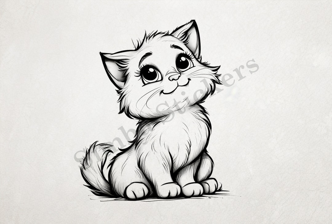Cat Kitten Outline Art Transparent PNG+SVG Fun Digital Sticker Domestic ...