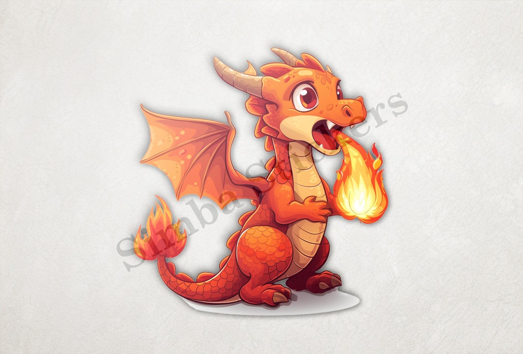 Cute Red Dragon Breathing Fire Fantasy Animal Transparent PNG+SVG ...