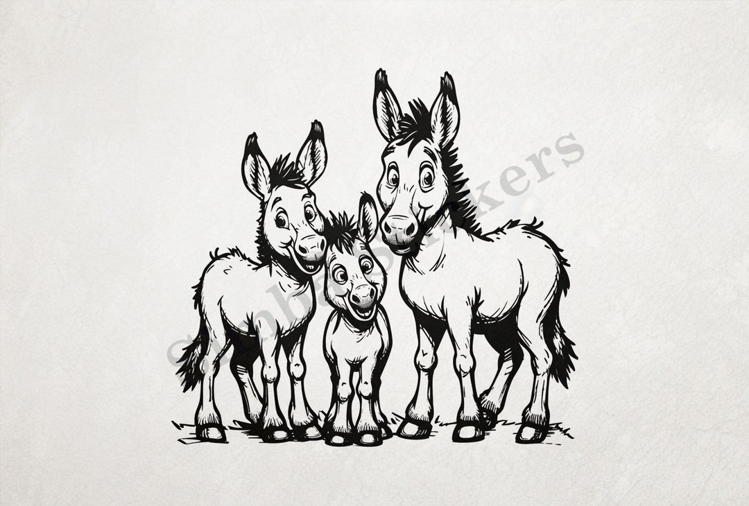 Donkey Family With Parents in Love St. Valentine's Day Romantic Outline ...